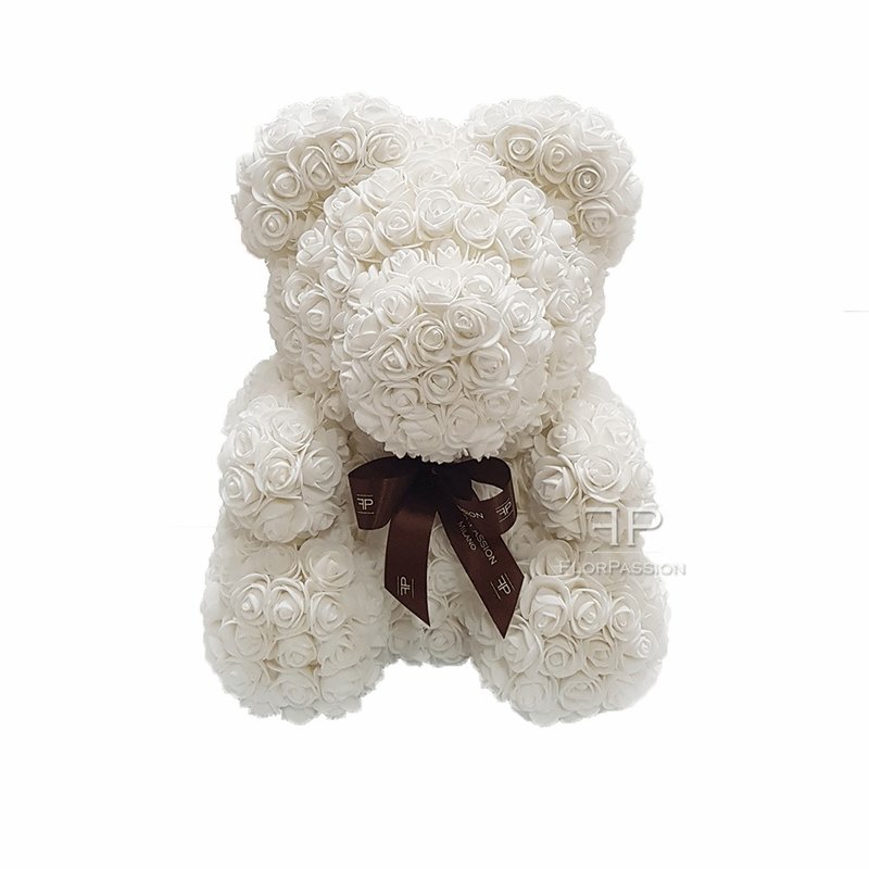 Rose Teddy Bear | Birthday Gift | White Roses Teddy Bear